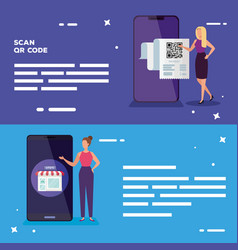 Qr code scan isometric concept mobile phone Vector Image