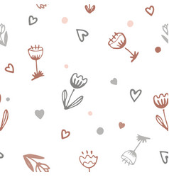 Heart shaped doodle flower seamless pattern Vector Image