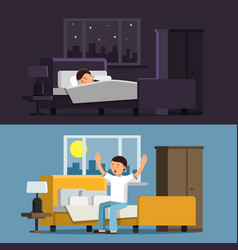 Wake up man joyful happy morning sleeping male Vector Image