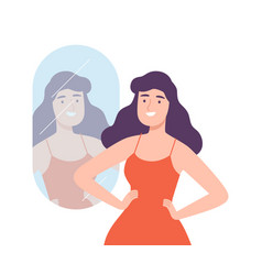 Slim teen girl seeing herself fat in mirror Vector Image