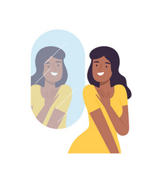 Slim teen girl seeing herself fat in mirror Vector Image