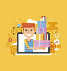 Blogging concept on yellow background laptop Vector Image