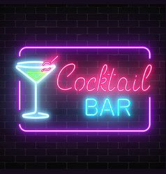 Neon alphabet retro letters on brick wall Vector Image