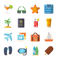 Cartoon color summer holiday activity icons set Vector Image