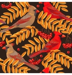 Seamless waxwing and rowan Royalty Free Vector Image