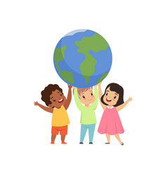 Four happy kids standing on white background Vector Image