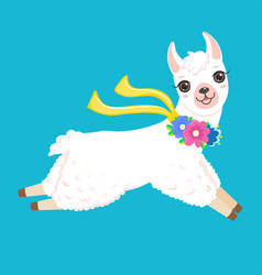 Cute outline doodle jumping llama with hand drawn Vector Image