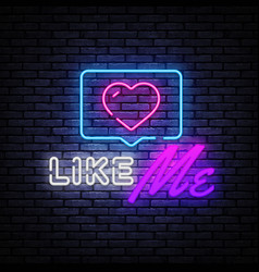 Like share neon sign design template Royalty Free Vector