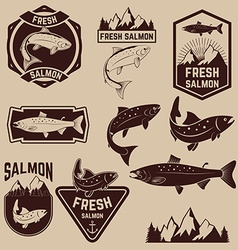 Vintage salmon fishing emblems and design elements vector by ...