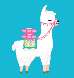 Cute outline doodle jumping llama with hand drawn Vector Image