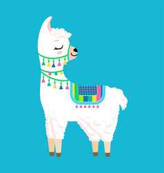 Cute outline doodle jumping llama with hand drawn Vector Image