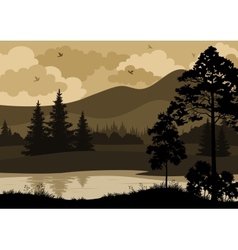 Landscape trees moon and mountains Royalty Free Vector Image