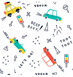 Hand drawing building truck seamless Royalty Free Vector