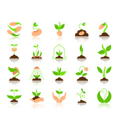 Sprout flat icons plant orgainc sapling set Vector Image