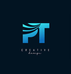Pt modern letter logo design with swoosh Vector Image