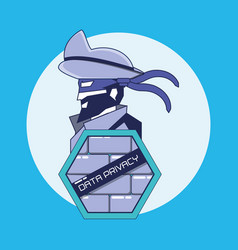 Pirate with wall data privacy Royalty Free Vector Image