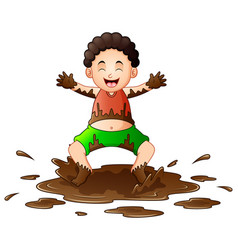 Little boy playing in the mud Royalty Free Vector Image