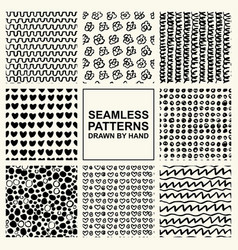 Set of six hand drawn ink seamless patterns Vector Image