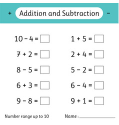 Addition number range up to 20 math worksheet Vector Image