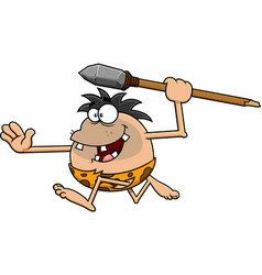 Happy caveman on mammoth cartoon Royalty Free Vector Image