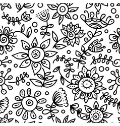 Floral folk outline seamless pattern Royalty Free Vector