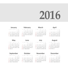 Simple 2016 year calendar Royalty Free Vector Image