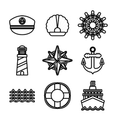 Marine black glyph icons nautical set Royalty Free Vector