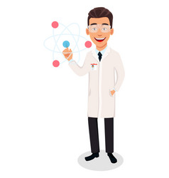 Crazy scientist man character holding flask Vector Image