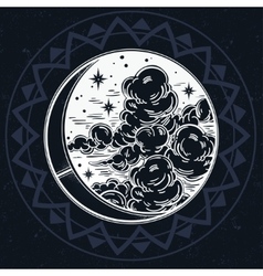 Night sky moon in the clouds hand drawing Royalty Free Vector Image ...