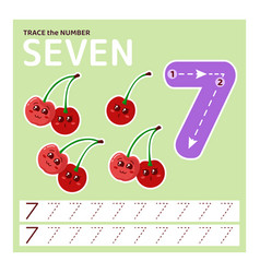 Number seven tracing worksheets Royalty Free Vector Image