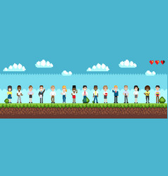 Pixel people for old game layout Royalty Free Vector Image