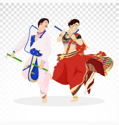 Beautiful cute cartoon couple dancing dandiya Vector Image