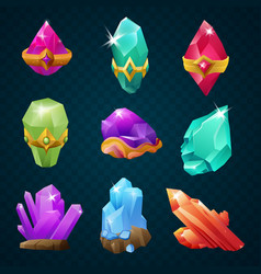 Crystal gem stones set magic precious colorful Vector Image