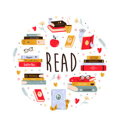 Reading concept with isometric style books Vector Image