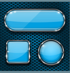 Blue oval buttons with chrome frame Royalty Free Vector