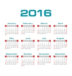 Simple 2016 year calendar Royalty Free Vector Image