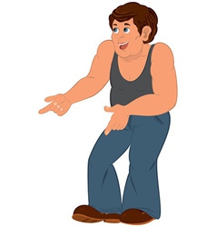 Cartoon man in green sleeveless top fall down from