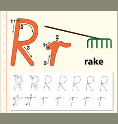 Letter r tracing alphabet worksheets Royalty Free Vector