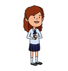 Happy student girl comic character Royalty Free Vector Image
