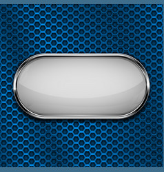 Blue oval buttons with chrome frame Royalty Free Vector