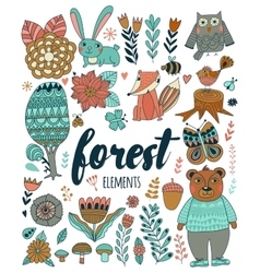 Autumn forest design elements in doodle style Vector Image