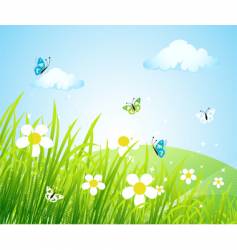 Spring meadow cloudscape Royalty Free Vector Image