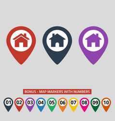Flat map markers with numbers Royalty Free Vector Image