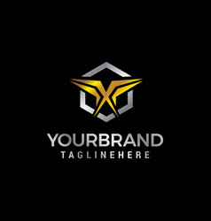 Polygon line circle gold logo Royalty Free Vector Image