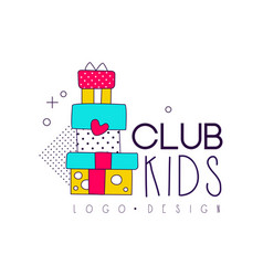Kids club logo design emblem with cute giraffe Vector Image