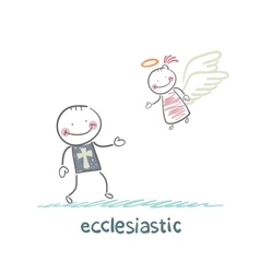 Ecclesiastic looking at an angel vector