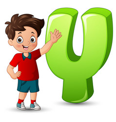 Cartoon boy holding alphabet balloon Royalty Free Vector