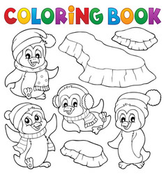 Coloring book penguins sledging Royalty Free Vector Image