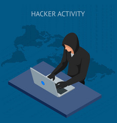 Hacker with laptop hacking Royalty Free Vector Image