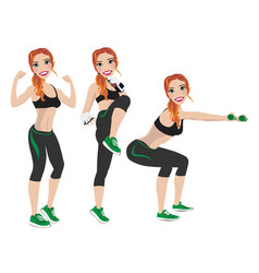 Girl in three different poses weight lifting Vector Image